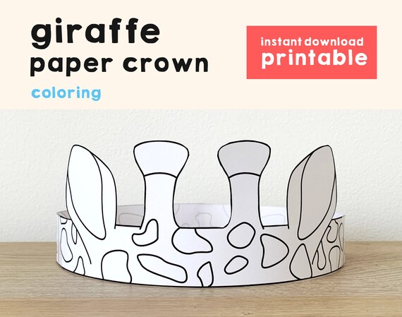 Giraffe Ears Paper Crown Party Coloring Printable Kids Craft | Etsy