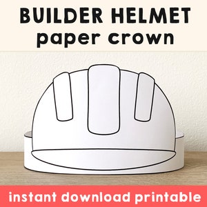 Construction Worker Builder Helmet Paper Crown Party Coloring Printable ...