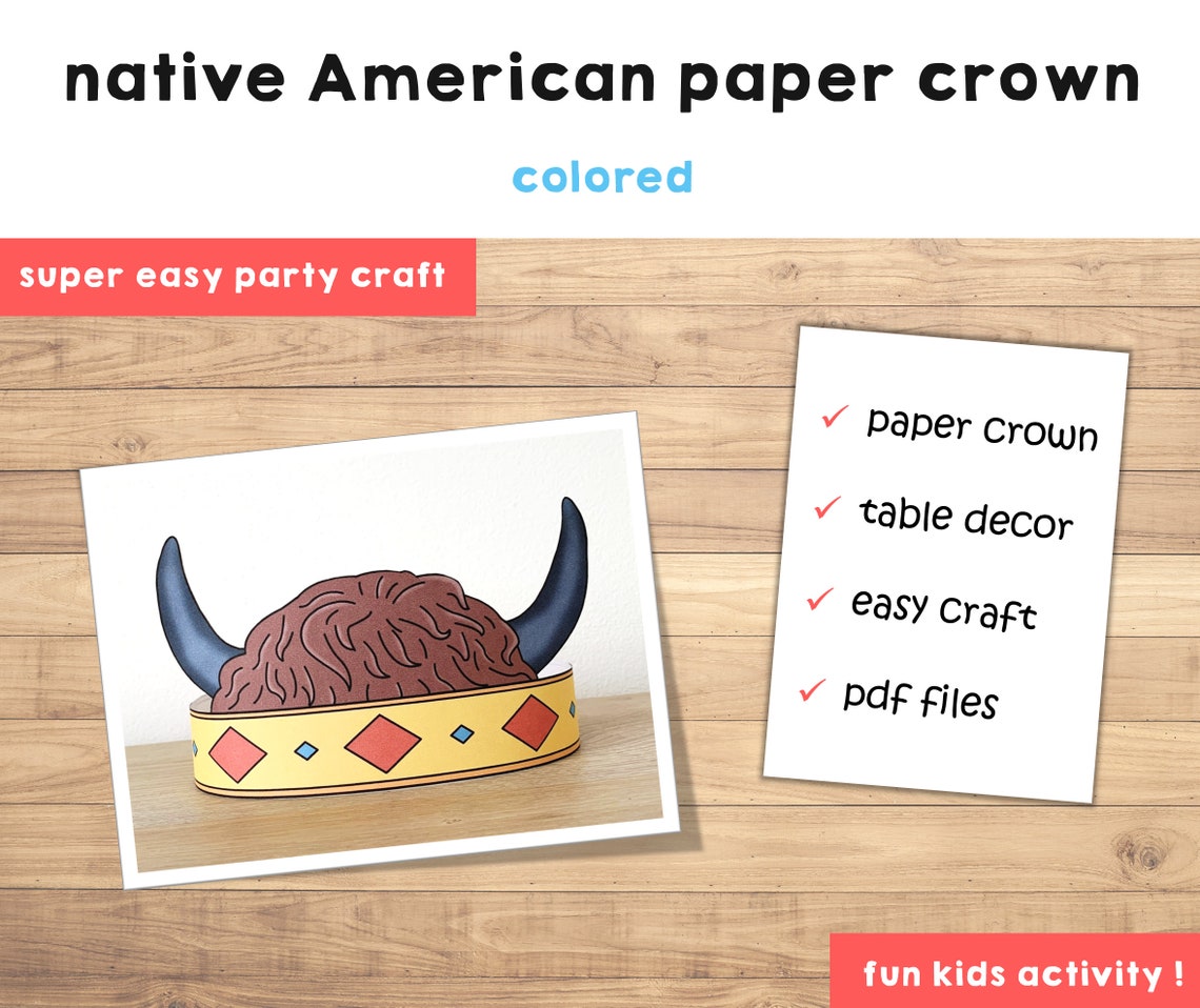 Native American Paper Craft Bison Headdress Crown Party | Etsy