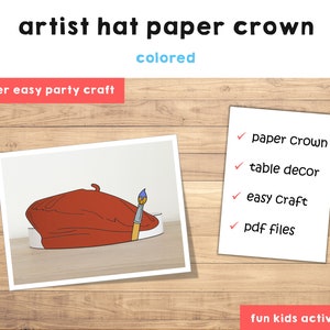 Artist Hat Painter Paper Crown French Party Headband Printable Kids ...