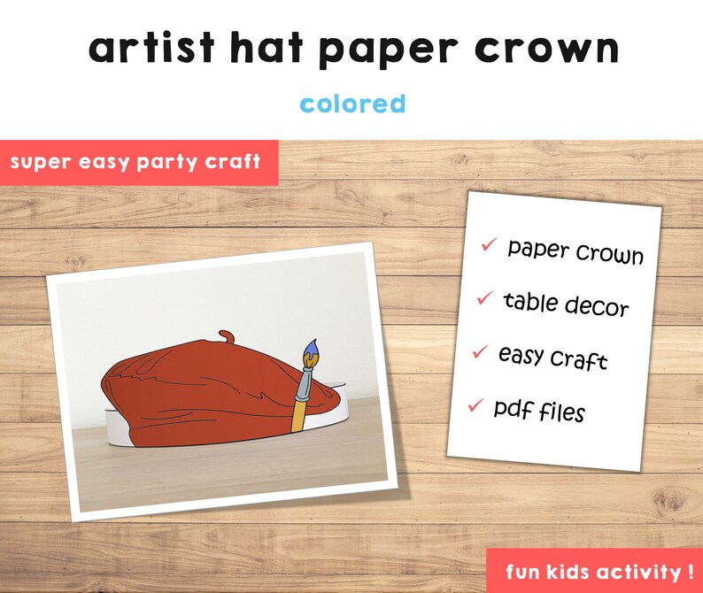 Artist Hat Painter Paper Crown French Party Headband Printable - Etsy