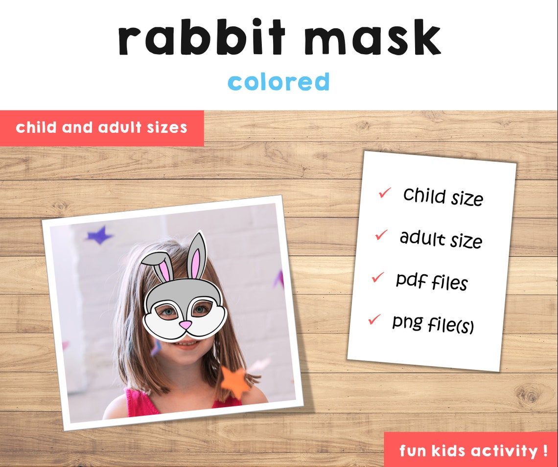 Rabbit Mask Bunny Mask Animal Mask Kids Party Favor Rabbit Printable ...