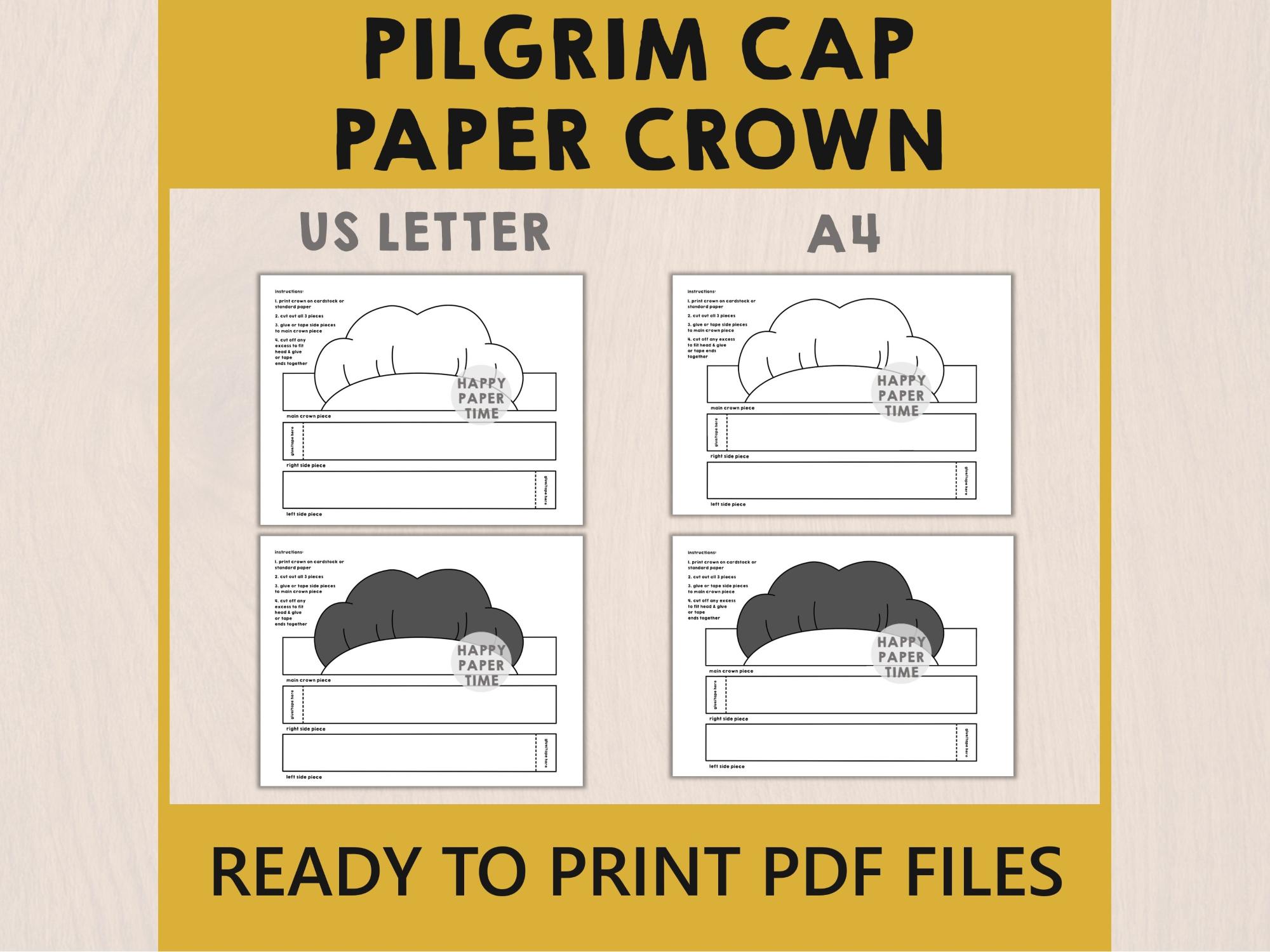 Pilgrim Cap Hat Paper Crown Headband Craft Thanksgiving Settler Party ...