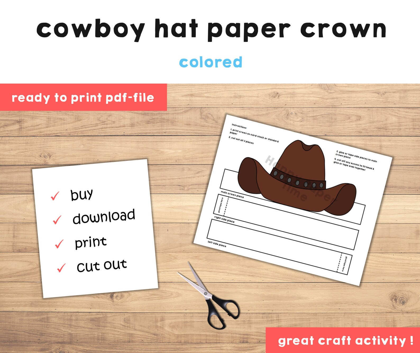 Cowboy Hat Paper Crown Party Printable Kids Craft Wild West - Etsy