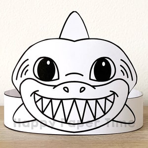 Shark Paper Crown Party Costume Printable Party Hat Kids Craft Ocean ...
