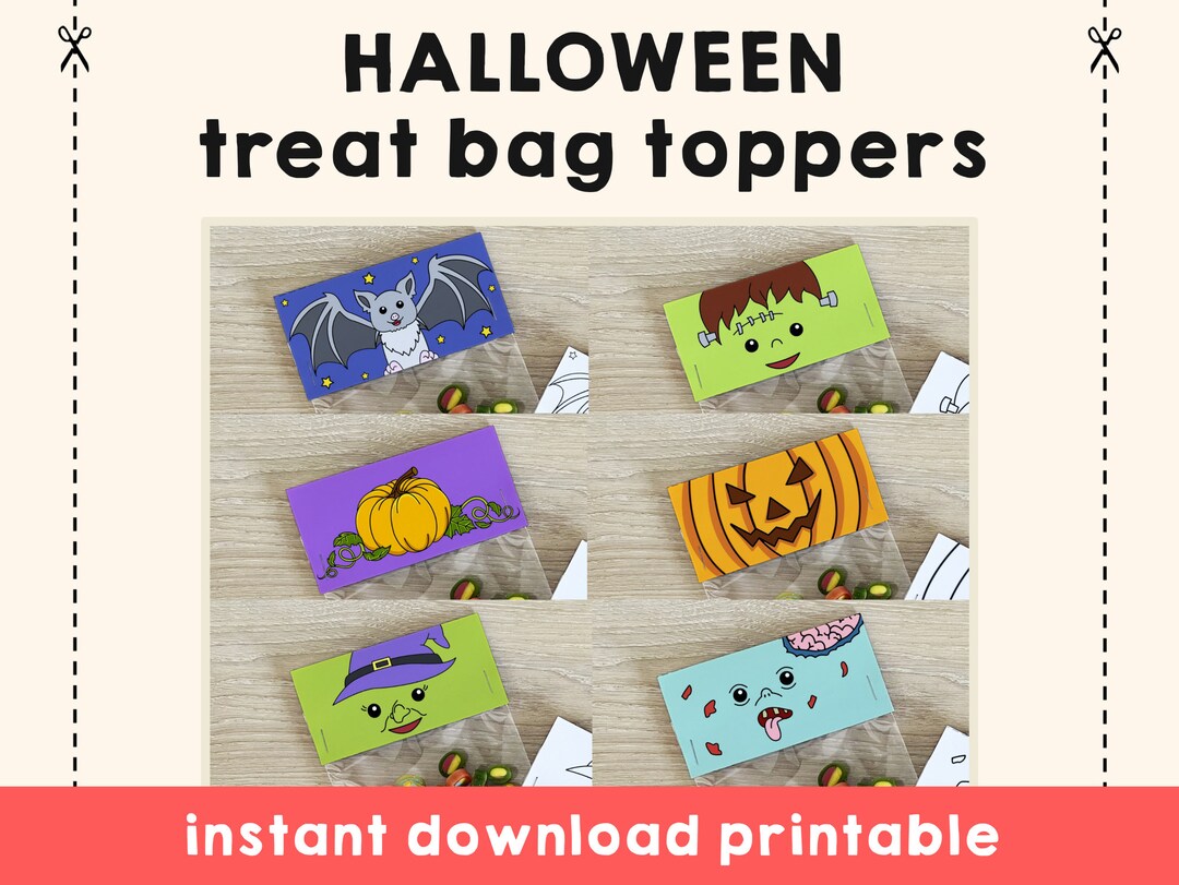 Halloween Treat Bag Topper Paper Craft Pumpkin Bat Witch Spooky Party ...