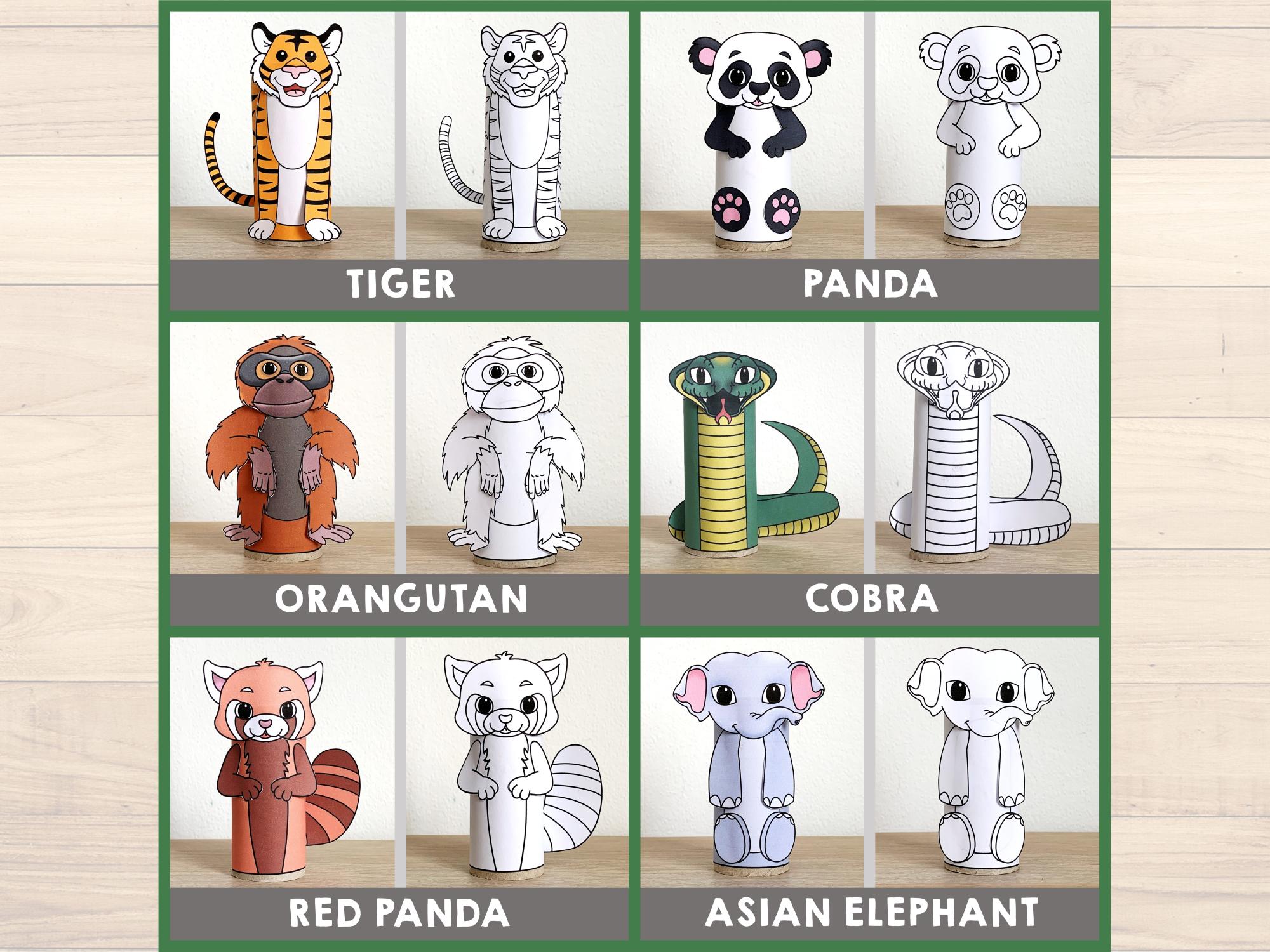 Asian Animals Toilet Paper Roll Craft Safari Party Coloring Printable ...