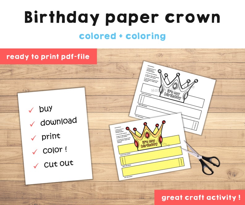 Birthday Paper Crown Princess Template Party Coloring | Etsy