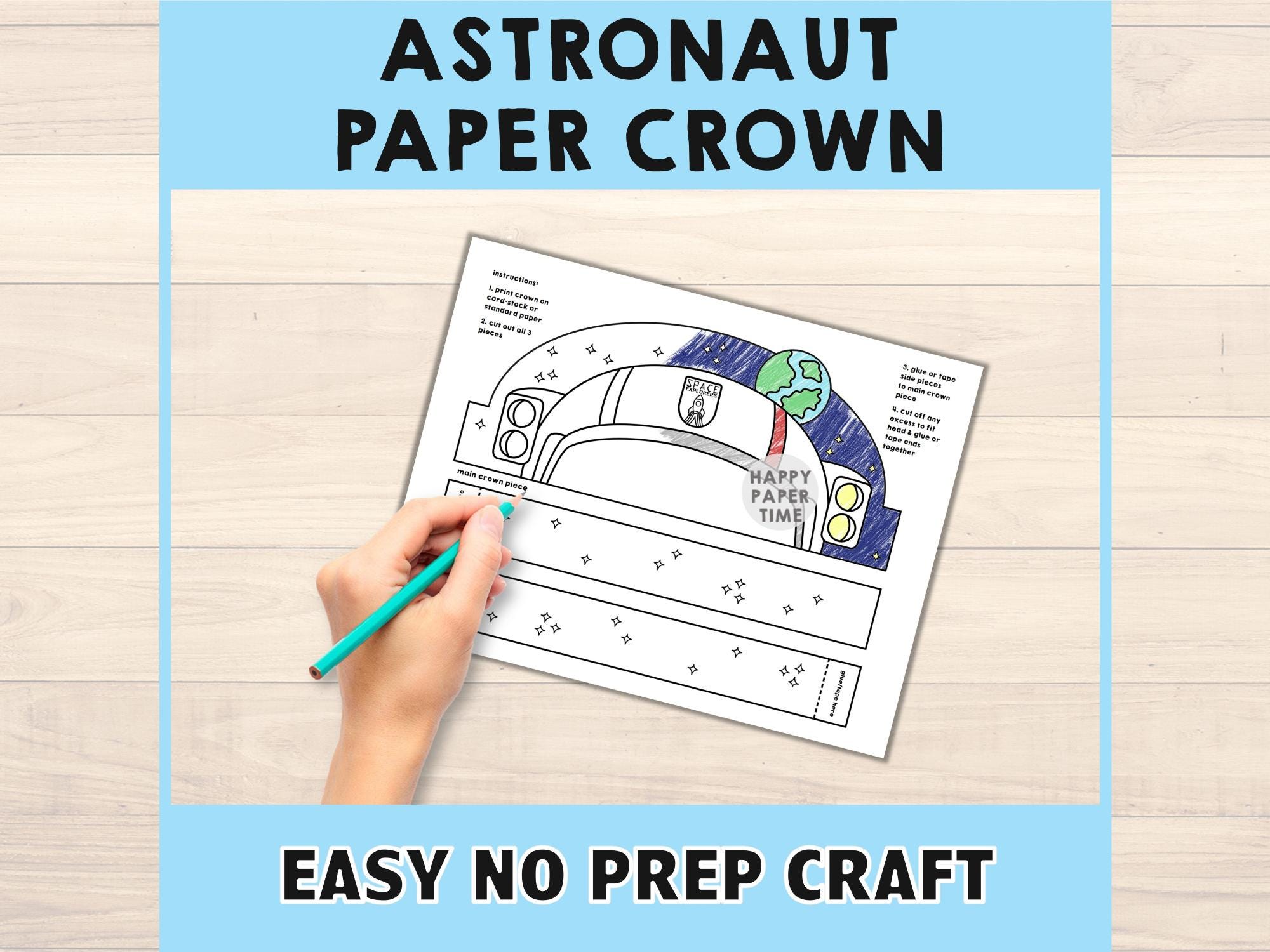 Astronaut Helmet Paper Crown Space Astronomy Party Coloring Printable ...