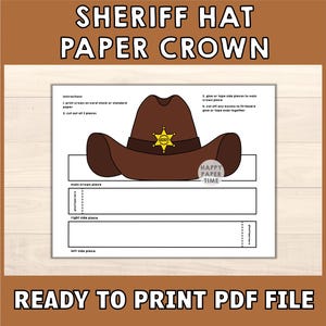 Sheriff Hat Paper Crown Party Costume Printable Kids Craft Wild West ...