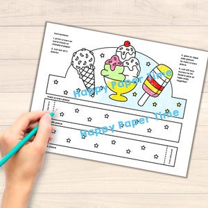 Summer Paper Crown Headband Coloring Ice Cream Party Activity Printable ...