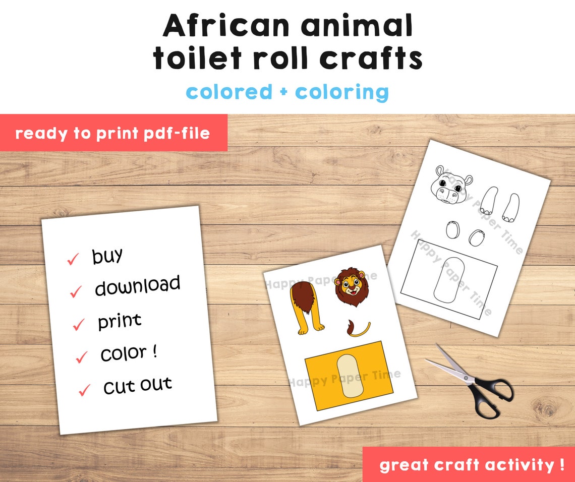 African Animals Toilet Paper Roll Craft Safari Party Coloring | Etsy