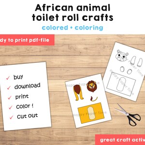 African Animals Toilet Paper Roll Craft Safari Party Coloring Printable ...