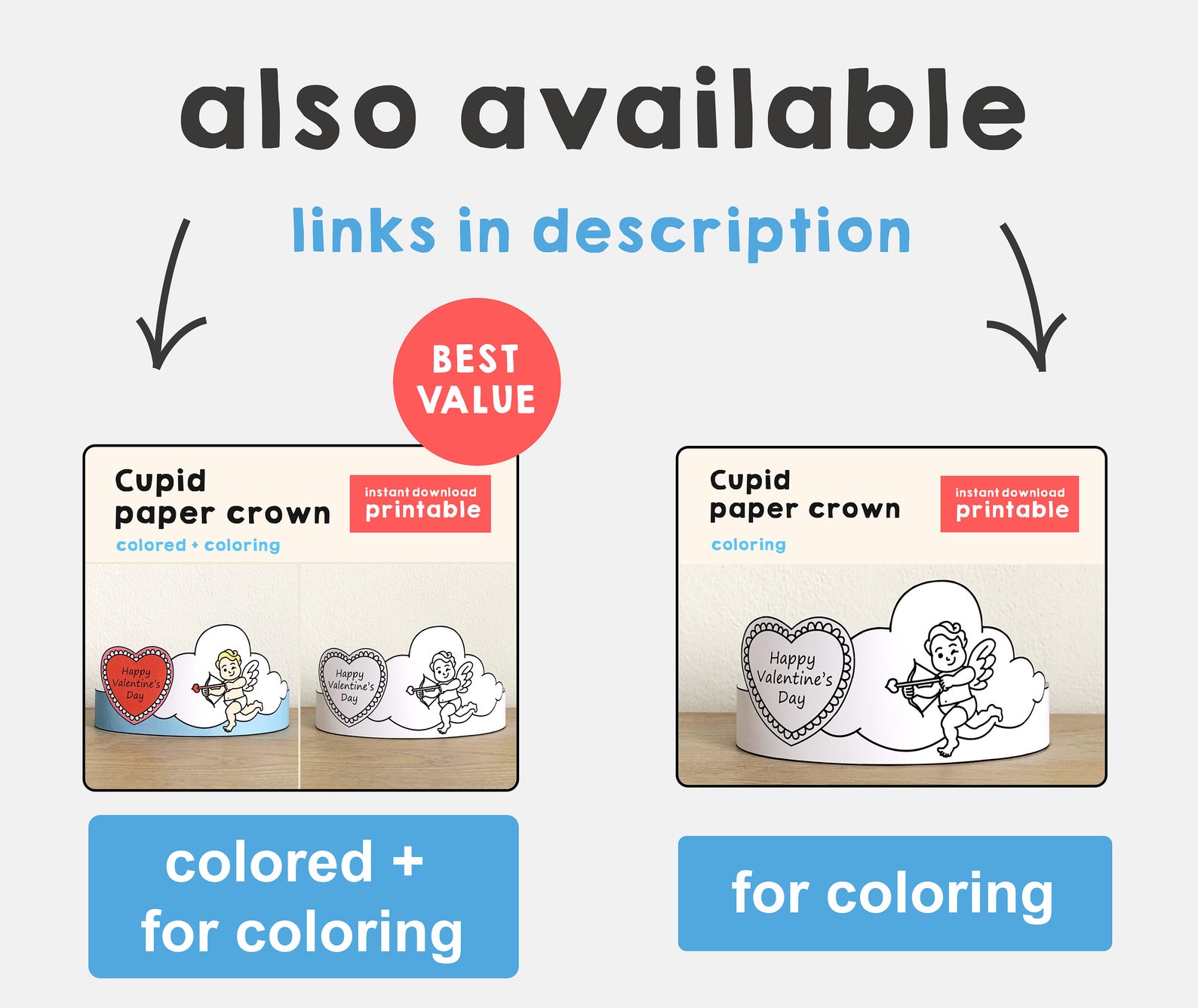 Valentine's Day Paper Crown Party Activity Cupid Printable Kids Easy ...