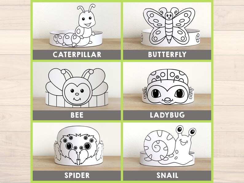 Bugs Insects Paper Crowns Headband Craft Hat Butterfly Caterpillar ...