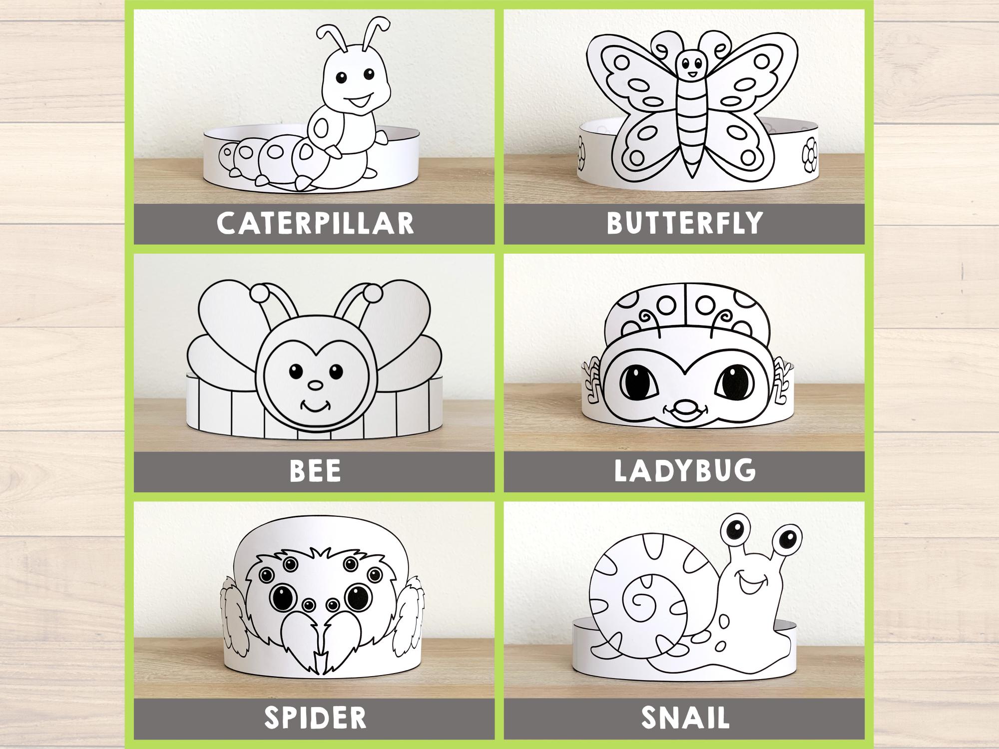 Bugs Insects Paper Crowns Headband Craft Hat Butterfly Caterpillar ...