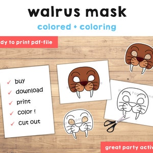 Walrus Mask Costume Animal Mask Printable Party Favor Polar Halloween ...