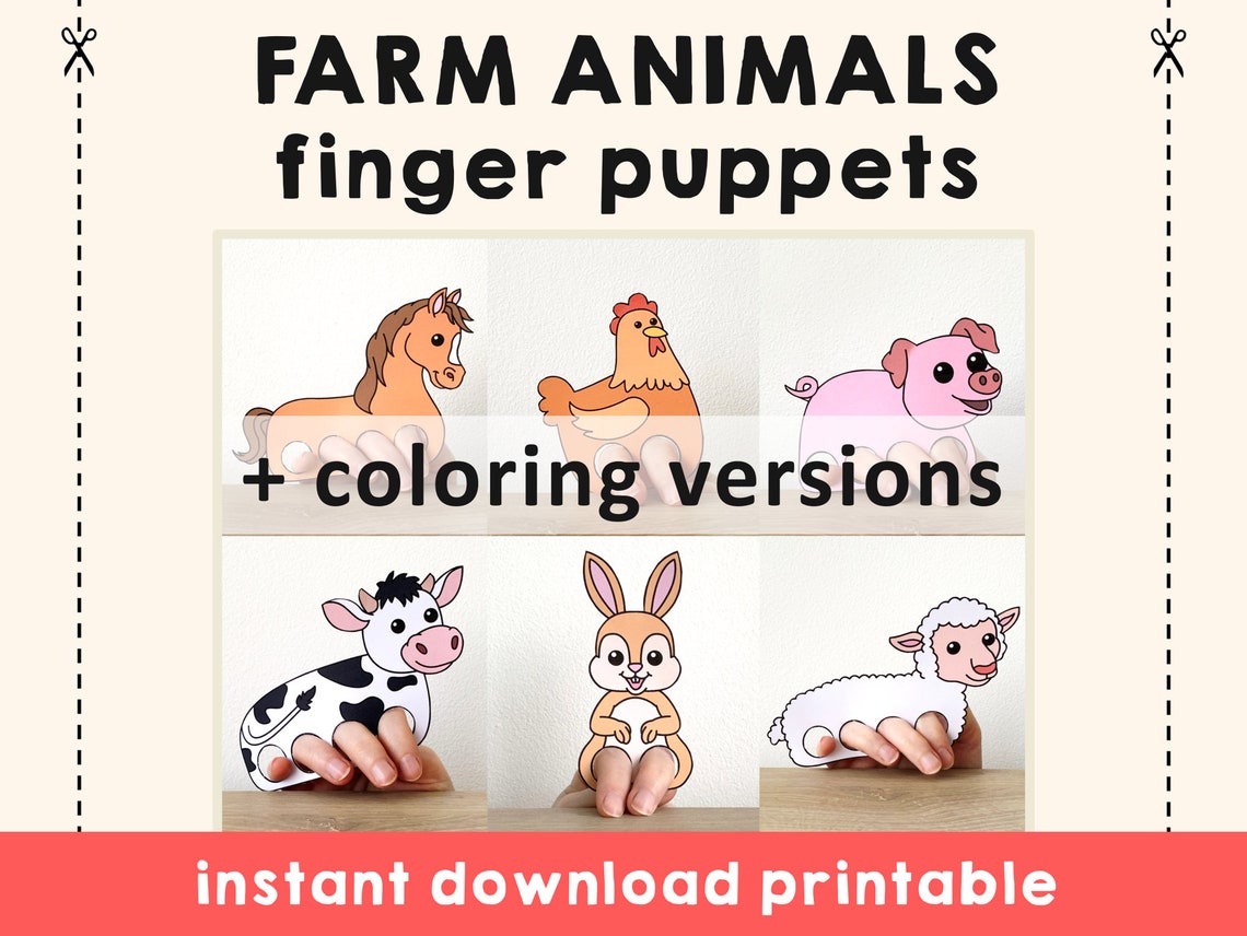 Farm Animal Paper Craft Printable Finger Puppet Template Kids Craft ...
