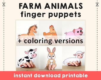 Farm Animal Paper Finger Puppet Template for Kids Printable DIY Craft ...