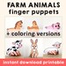 Farm Animal Paper Craft Printable Finger Puppet Template Kids Craft ...