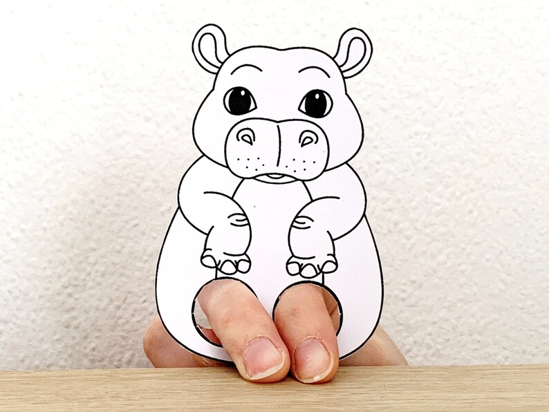 Hippo Paper Craft Printable African Animal Finger Puppet Kids - Etsy