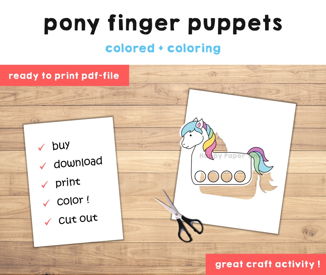 Pony Paper Craft Printable Finger Puppet Kids Craft Pony | Etsy UK