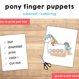 Pony Paper Craft Printable Finger Puppet Kids Craft Pony Birthday Party ...