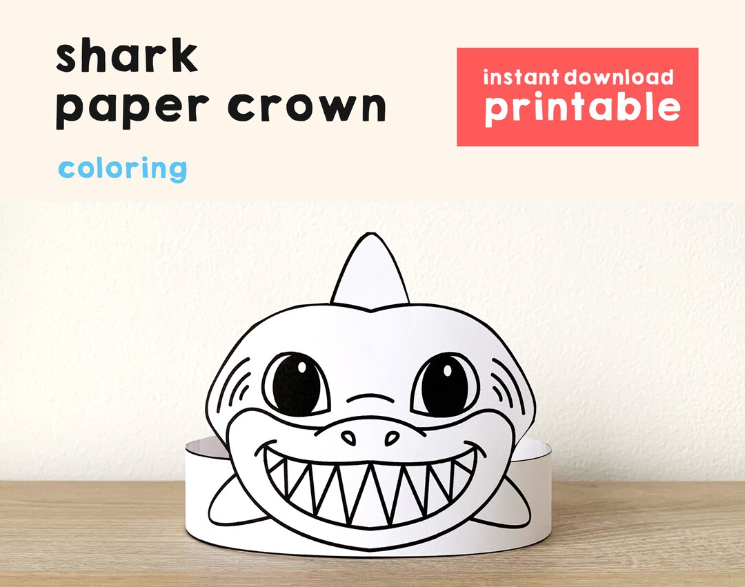 Shark Paper Crown Party Costume Printable Party Hat Kids Craft Ocean ...