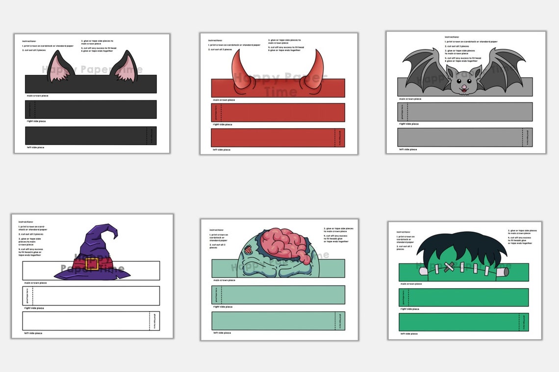Halloween Paper Crowns Witch Zombie Bat Devil Frankenstein - Etsy