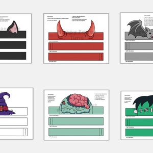 Halloween Paper Crowns Witch Zombie Bat Devil Frankenstein Printable ...