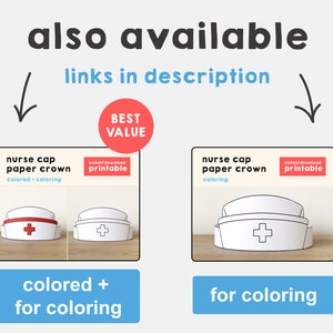 Nurse Cap Hat Paper Crown Party Coloring Printable Kids Craft Doctor ...
