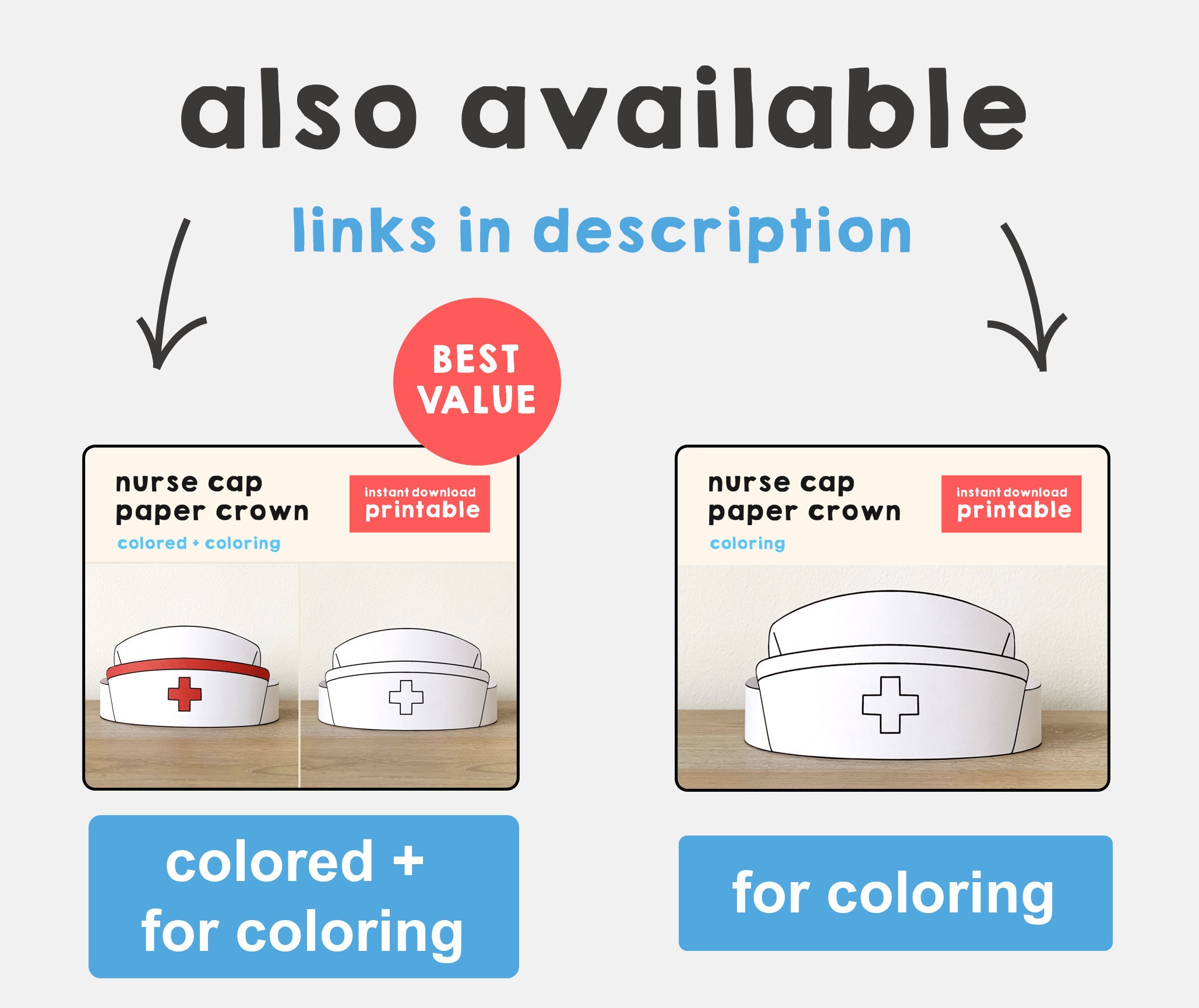 Nurse Cap Hat Paper Crown Party Coloring Printable Kids Craft | Etsy