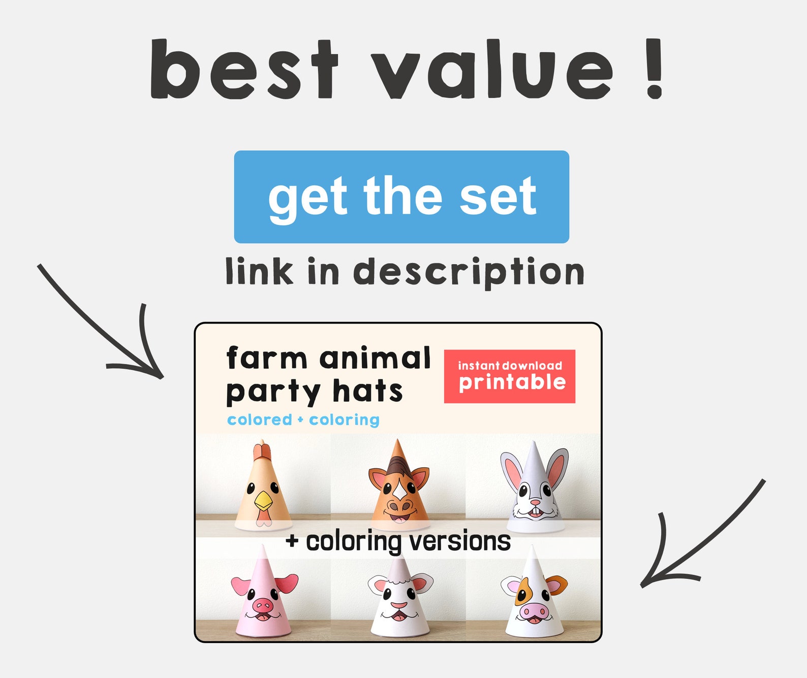 Pig Party Hat Paper Printable Template Print Out Farm Animal Table ...