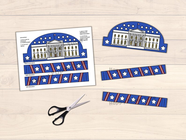 White House Paper Crown 4th of July America Patriotic Headband Activity ...