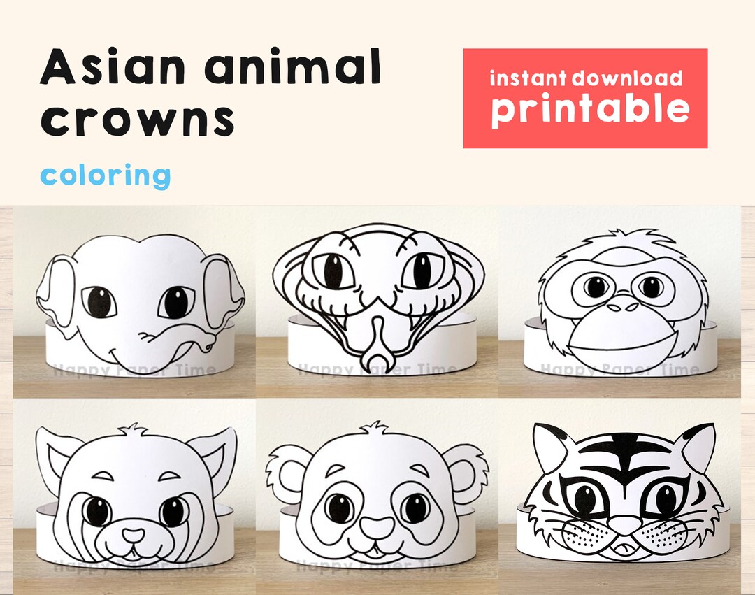 Asian Jungle Animals Paper Crowns Panda Elephant Cobra Tiger - Etsy