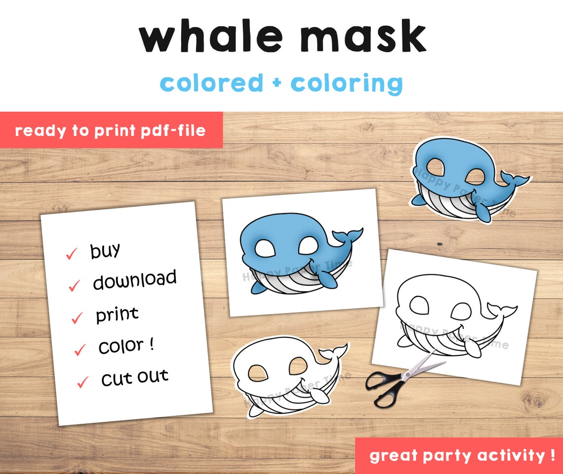 Whale Mask Template Costume Kids Diy Ocean Sea Animal Party | Etsy