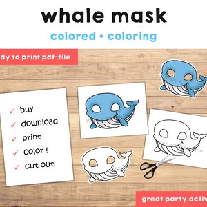 Whale Mask Template Costume Kids Diy Ocean Sea Animal Party Fun Favor ...