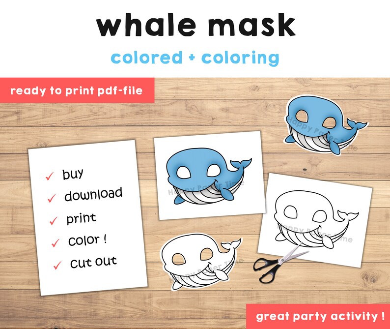 Whale Mask Template Costume Kids Diy Ocean Sea Animal Party - Etsy