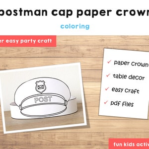 Postman Cap Hat Paper Crown Party Coloring Printable Kids | Etsy