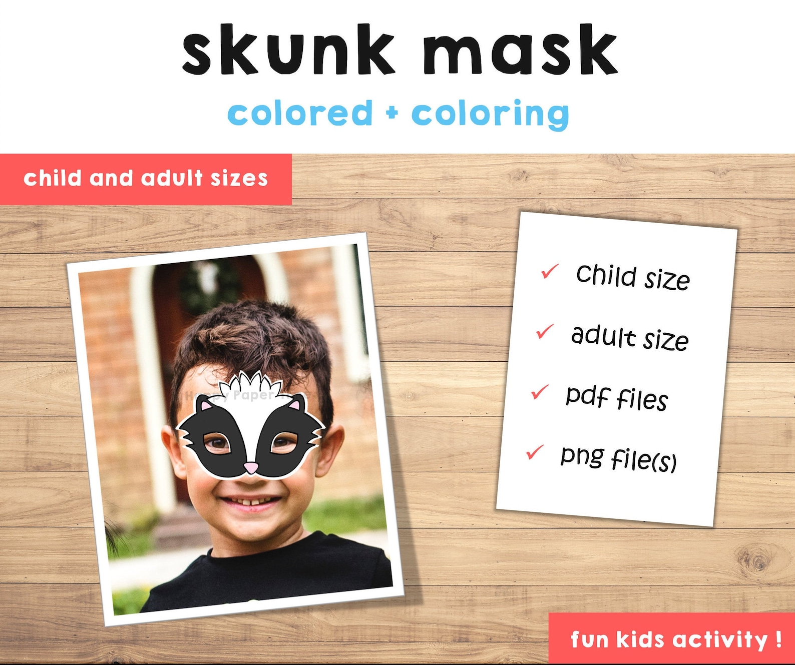 Skunk Mask Woodland Mask Animal Mask Kids Party Favor Skunk - Etsy