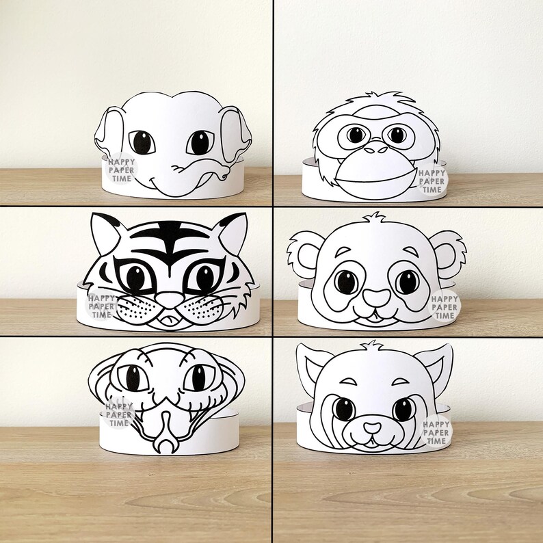 Asian Jungle Animals Paper Crowns Panda Elephant Cobra Tiger Orangutan ...