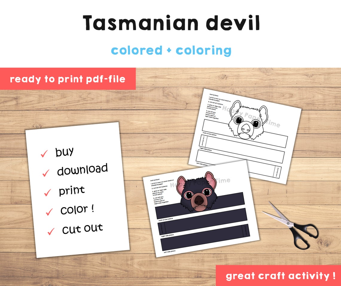Tasmanian Devil Paper Crown Party Coloring Printable Kids - Etsy