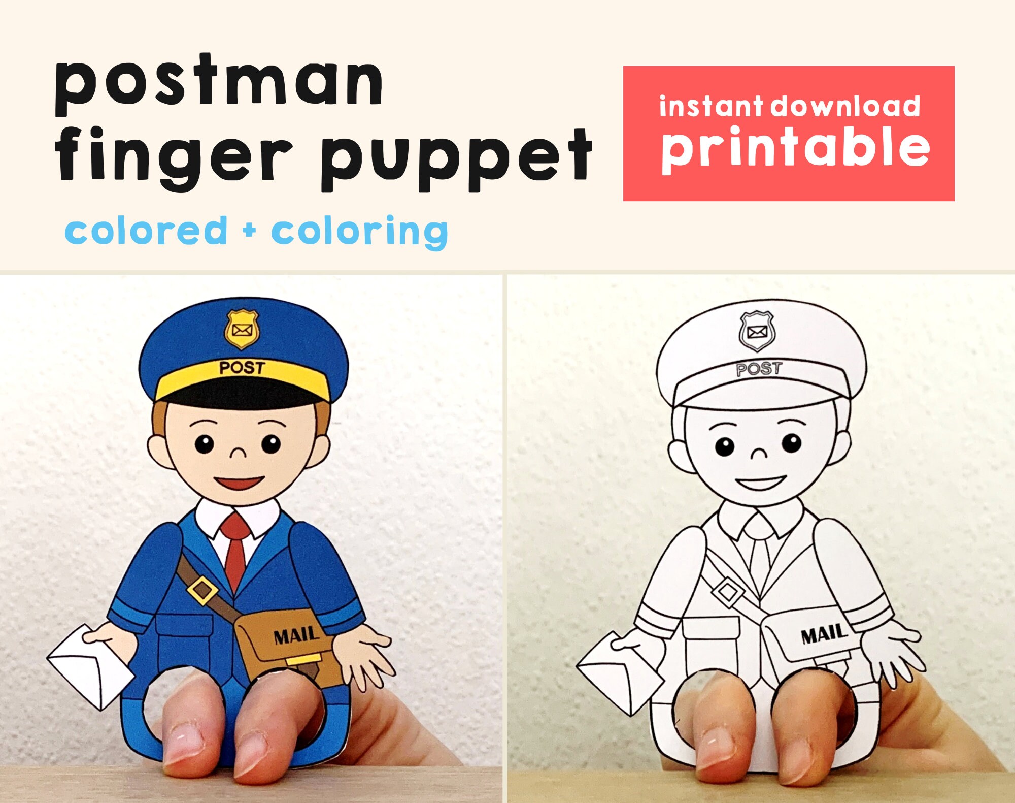 Postman Paper Craft Printable Community Helper Finger Puppet - Etsy
