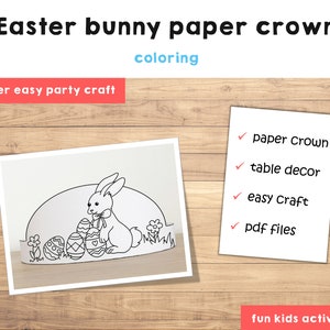 Easter Bunny Hat Paper Crown Coloring Headband Easter Cut Out Party ...