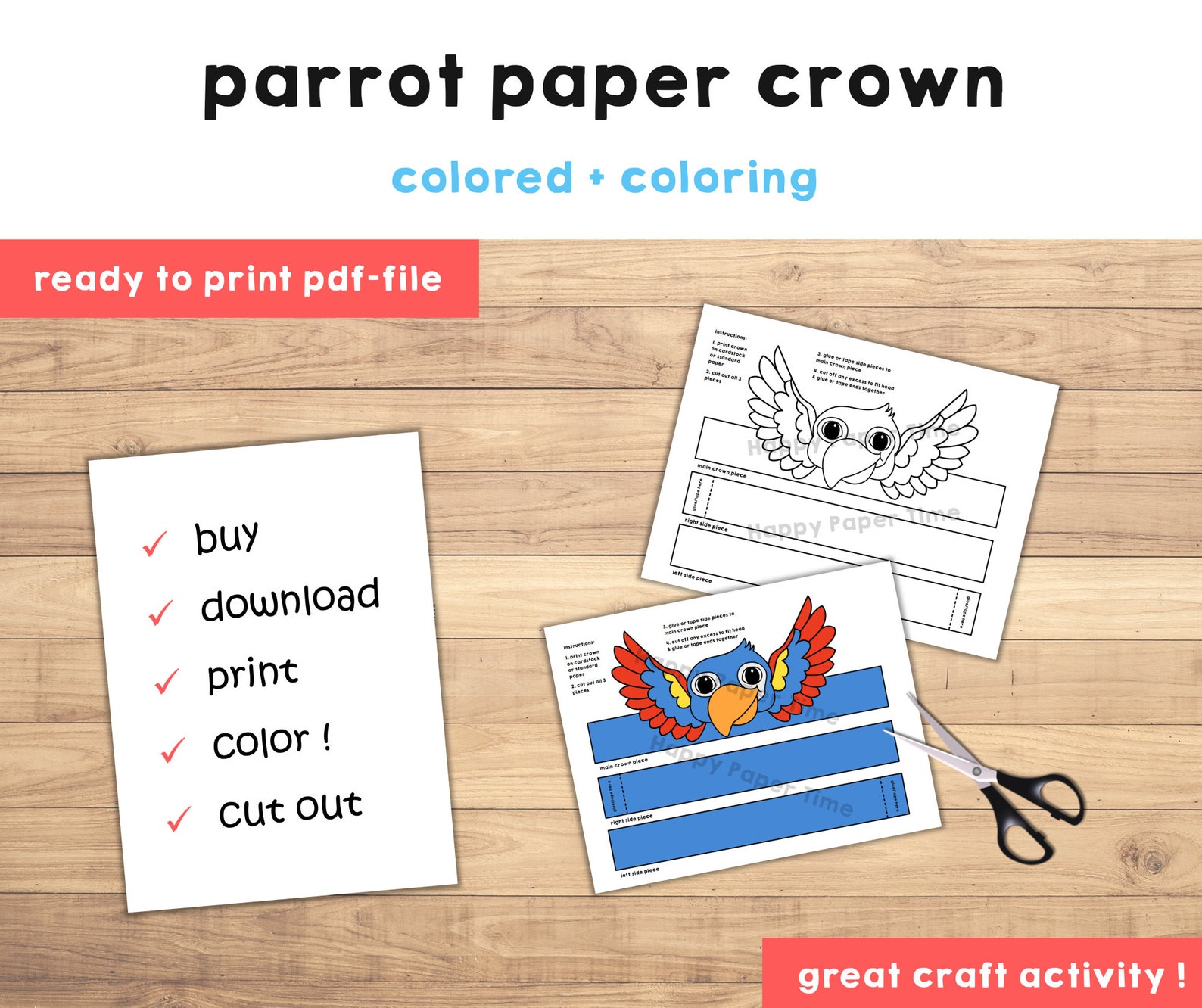 Parrot Paper Crown Headband Pet Animal Printable Kids Craft - Etsy