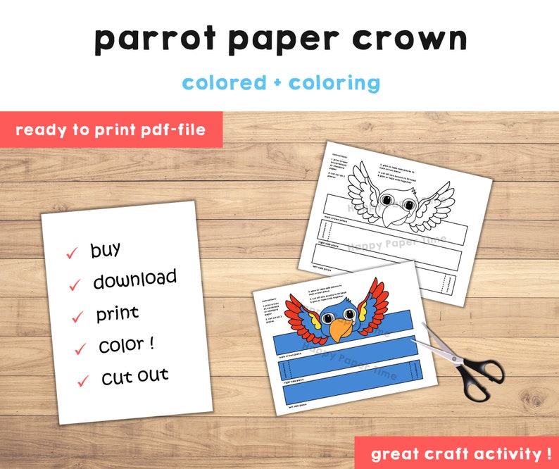 Parrot Paper Crown Headband Pet Animal Printable Kids Craft - Etsy