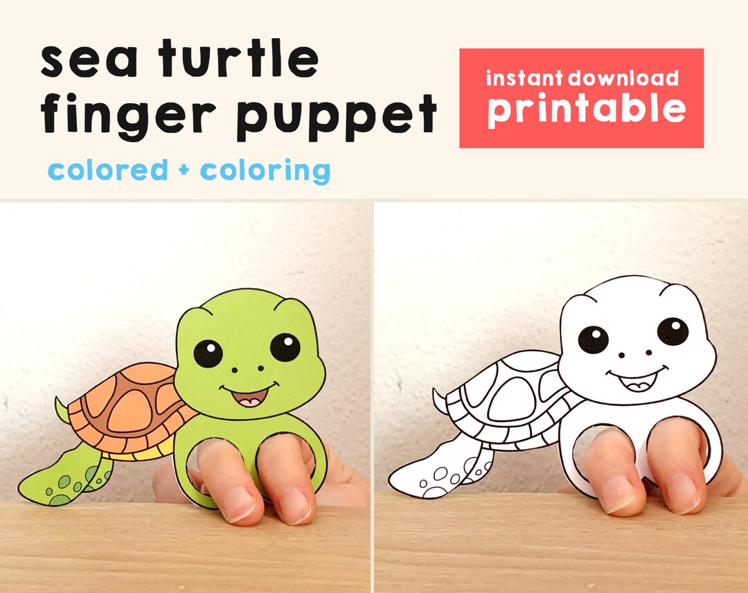 Sea Turtle Paper Craft Printable Ocean Sea Beach Animal Finger Puppet ...