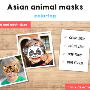 Asian Jungle Animal Masks Coloring Craft Activity for Kids, Printable ...