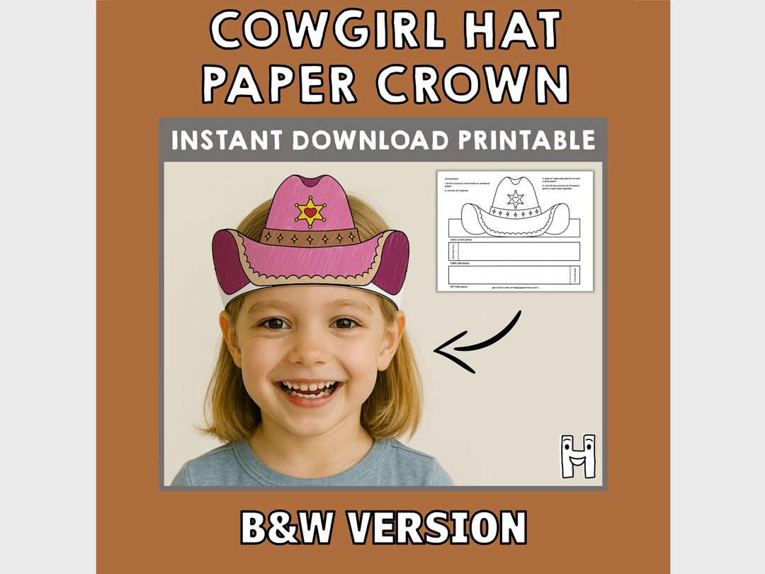Cowgirl Hat Paper Crown Coloring Printable Headband Kids Craft Wild ...