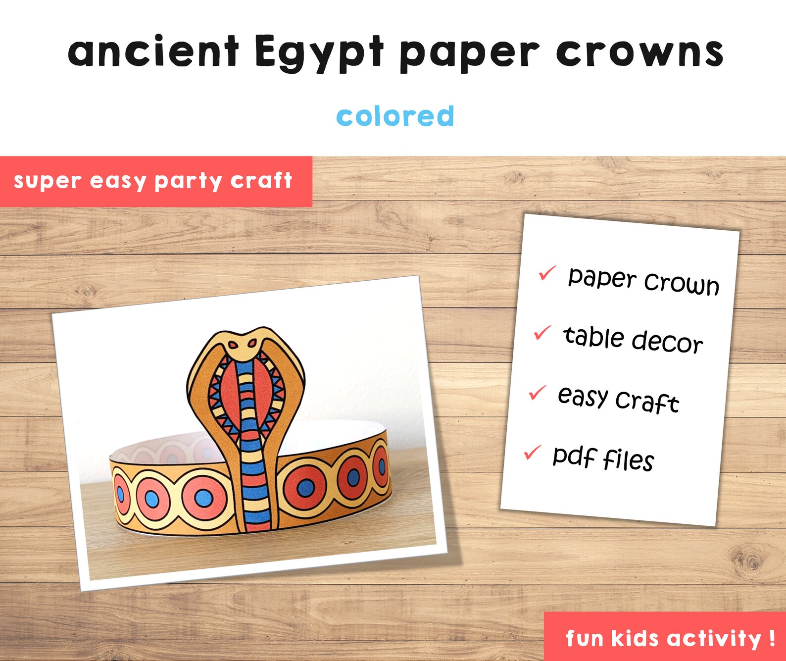 Ancient Egypt Paper Crowns Pharaoh Cobra Cleopatra Isis Scarab Cat Ankh ...